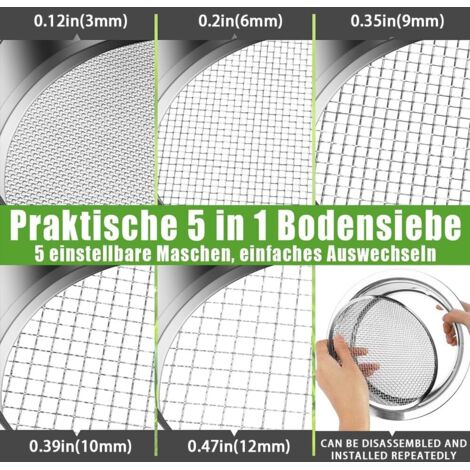 Tamis de Jardin en Acier Inoxydable,5 en1 Tamis Jardin Rond 30 cm,avec ...