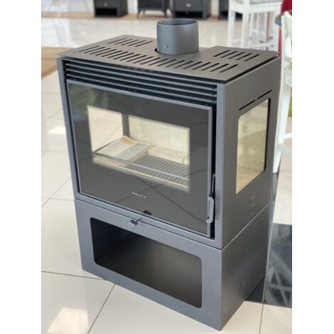 Poêle à bois PRITY PM3-TV – 13 kW, Noir Graphite, Classe A+, Design Panoramique avec Triple Vitrage