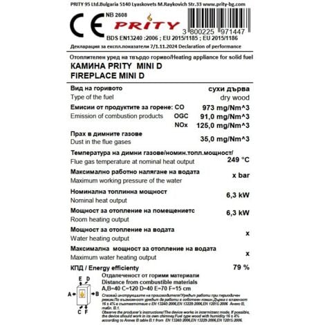 Poêle à bois Prity Mini D – 6,3 kW, Noir Graphite, Classe A, Design Compact