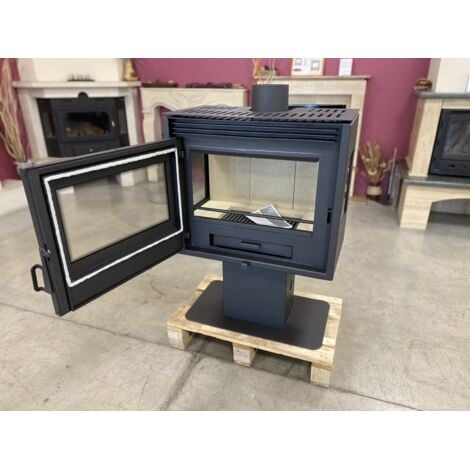 Poêle à bois PRITY PM3L-TV – 13 kW, Noir Graphite, Classe A+, Design Panoramique avec Triple Vitrage