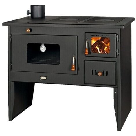 Poêle à bois avec four et thermomètre PRITY 2P50 – 16 kW, Sortie fumées latérale gauche, Noir ...