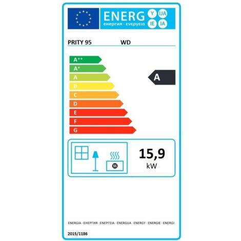 Prity – Poêle à bois 15,9 kW – Rendement 73,6 % – Consommation 5,1 kg/h ...