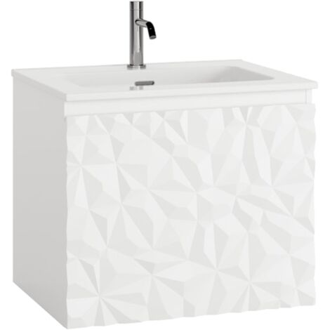 Ensemble meuble DIAMONDS Blanc+ vasque solid surface ICE 60cm