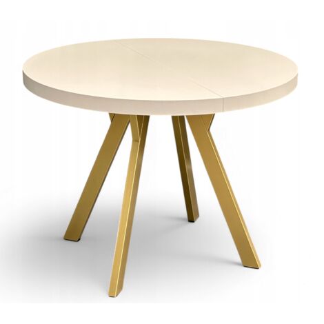 Runder ausziehbarer Tisch KASZMIR Ø110/310 cm Beige mit Goldfarbenen ...