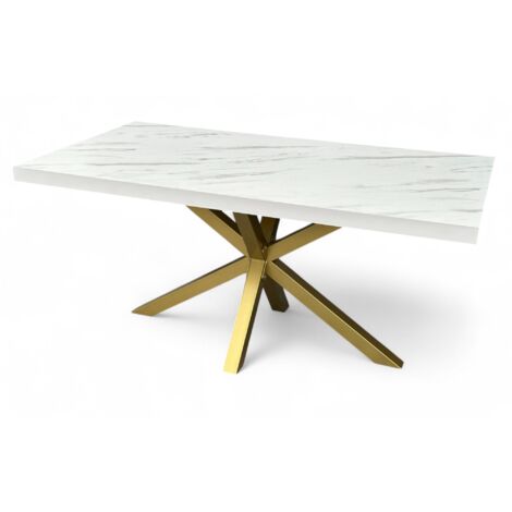 Design Esstisch Marmor Weiß 90x180 cm, Gold Spider Metallgestell – Modern