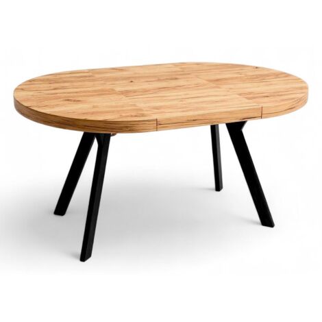 Ausziehbarer Runder Esstisch Ø110-310 cm, Schwarz-Metall & Eiche Craft Gold