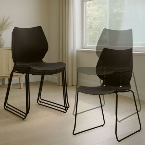 Chaise de salle a manger empilable Houma Noir siege en metal moderne ...