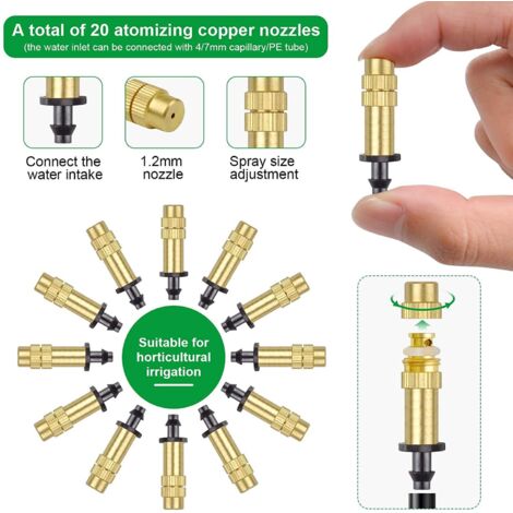 20 boquillas de nebulización ajustables, aspersores de riego de latón, boquillas atomizadoras ...