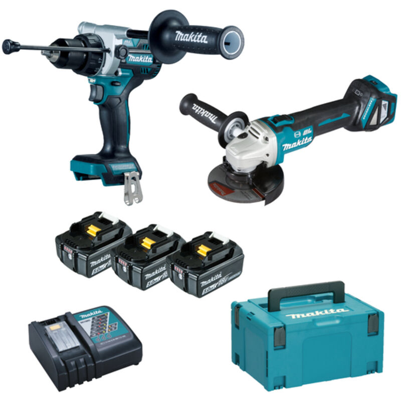 KIT MAKITA DLX2435TJ DHP486 + DGA513 + 3 BL1850 + DC18RC