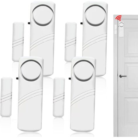 Lot de 4 mini alarmes autocollantes pour fenêtre et porte avec capteur ...