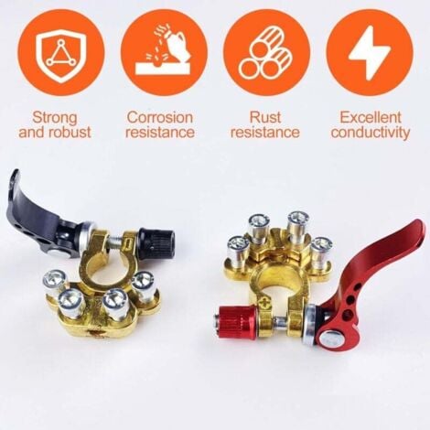 Connecteur de Borne de Batterie, Cosses Batterie Serrage Rapide, Positive et Négative Bornes de ...
