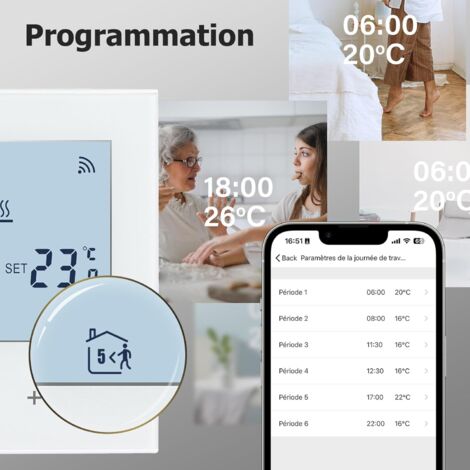 Thermostat Connecté WiFi Thermostat d'Ambiance Intelligent pour Chauffage au Sol Électrique ...