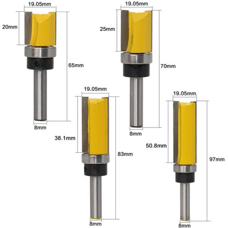 - Lot de 4 fraises à défoncer, tige de 8 mm, fraise à copier, à ...