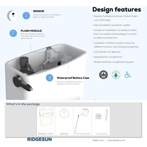 Automatic Touchless Toilet Flush Kit with 20 Inch Range Sensor, Support ...