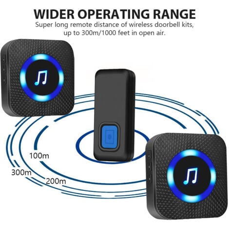 Wireless Doorbell, 400M Door Bell IP55 Waterproof Electronic Chime ...