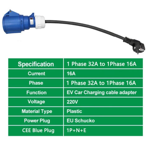 CEE Adapter Schuko Plug to CEE Socket 230 V 32A for Camping and Motorhome