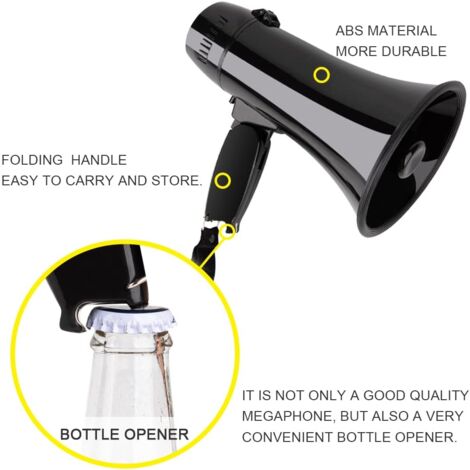 20W Portable Megaphone Speaker with Volume Control and Strap, Black