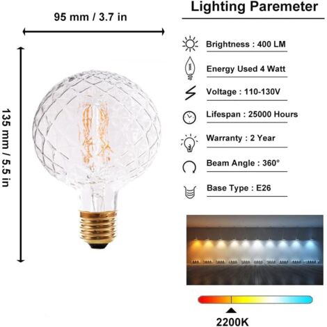 Retro Shaped Pineapple Light Bulb, 220V 4W 2700K, G95 Clear Pineapple ...