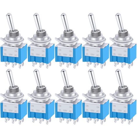 10pcs AC 125V 6A Amps ON/ON 6 Terminals 2 Position DPDT Toggle Switch ...