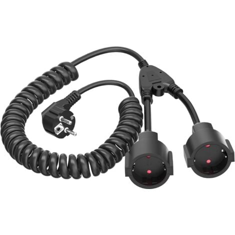 3M Extension Cable with 2 Schuko Sockets, Spiral Cable Spiral Extension ...