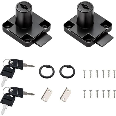 Pack Black Desk Drawer Locks with 4 Universal Keys, Square Base Screws ...