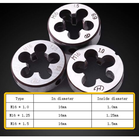 Metric Dies, 3 pcs HSS Metric Thread Die M16 x 1 mm M16 x 1.25 mm M16 x ...
