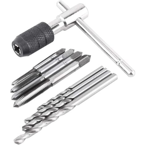 9Pcs/Set Screw Taps, 1 T-Shaped Tap Wrench, 4 Taps and 4 Twist Drill ...