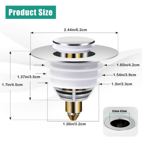 Universal sink drain, pop-up sink plug for bathrooms, kitchens, sinks ...