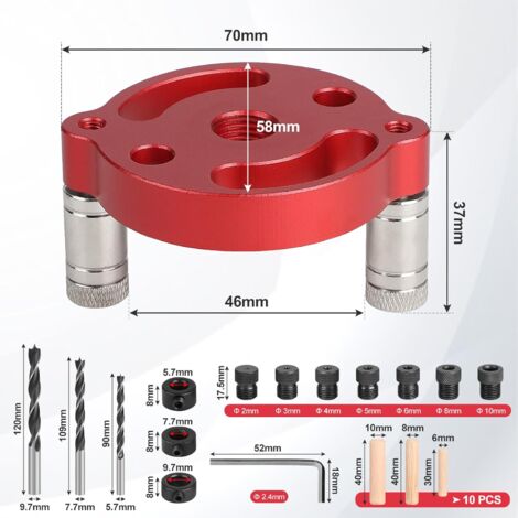 Vertical Drilling Jig, 2-10mm Hole Locator Woodworking, Self Centering Dowel Kit, Straight Drill ...