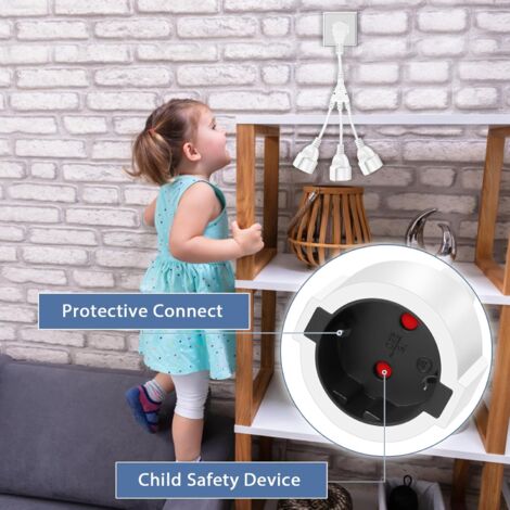 Triple Plug for Socket, Extension Cable with 3 Schuko Sockets 16A/ 250V ...