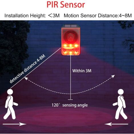 Solar Strobe Alarm 130dB Motion Sensor Alarm with Remote Control 20 ...