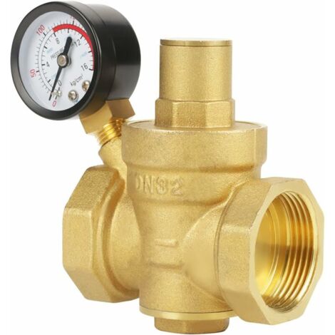 DN32 Brass Adjustable Water Pressure Reducing Valve with Pressure Gauge ...