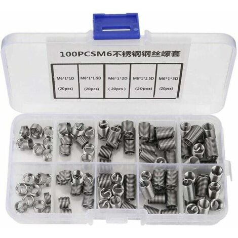 M6 Threaded Insert, 100pcs M6 Thread Inserts Stainless Steel Spiral ...