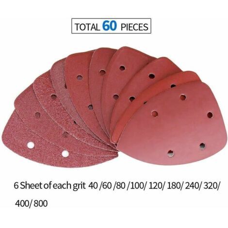 Pack of 60 sanding sheets, 40/60/80/100/120/180/240/320/400/800 grit ...