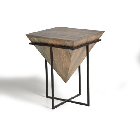 Table d'angle en bois de manguier en métal