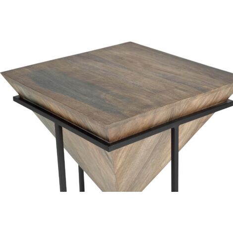 Table d'angle en bois de manguier en métal