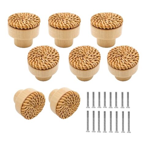 Confezione da 8 pomelli in rattan boho per cassettiere, mobili in legno ...