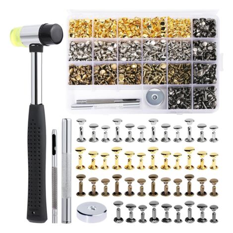 Rivetti in pelle, kit di 600 rivetti a doppio tappo multicolore con ...