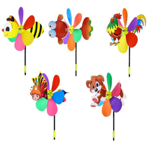 5 pezzi di mulini a vento colorati, girandole a forma di animale 3D ...