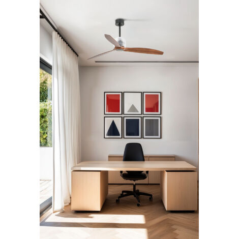 Faro Deco Mittlerer Deckenventilator mit 3 Flügeln, Mattschwarz, Walnuss, Wiz Smart System