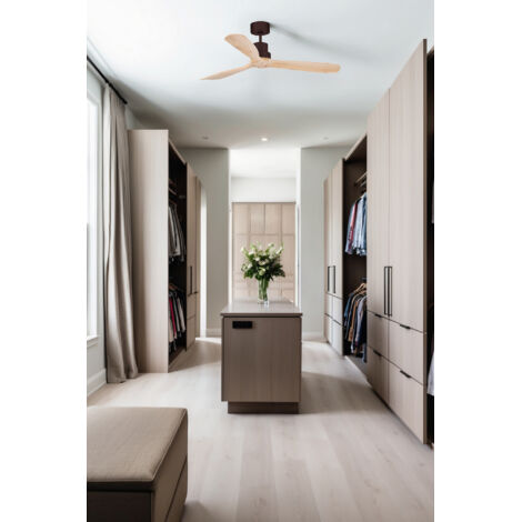 Faro Lantau Sistema inteligente Tuya grande de 3 aspas, color marrón y pino