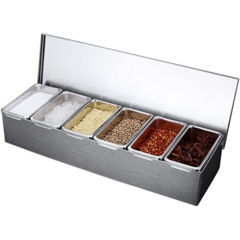 Stainless Steel Seasoning Spice Storage Box 6 Compartments Rectangle ...