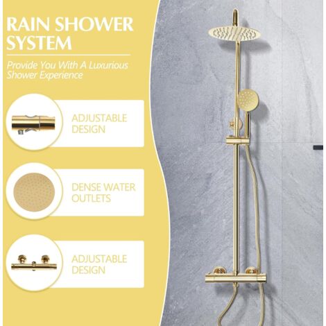 Gold Shower Thermostat, Shower Set, Wall Mounted Shower Set with Faucet ...