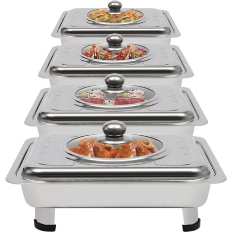4pcs Chafing Dishes Buffet Set Stainless Steel Buffet Dish Food Buffet Server Rectangular ...