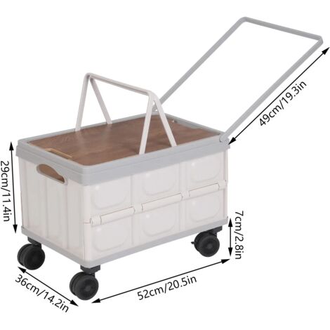 Folding Utility Cart, 55L Foldable Box Cart Organizer, Plastic Large ...