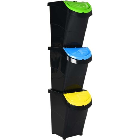 vidaXL Stackable Waste Bins with Lids 3 pcs Black PP 120 L