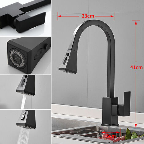Robinet de cuisine coulissant carré Robinet d’évier extensible rotatif ...
