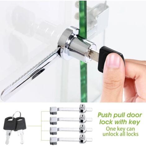 4 pièces Serrure de porte coulissante en verre , serrure de porte en verre de vitrine, serrure à ...
