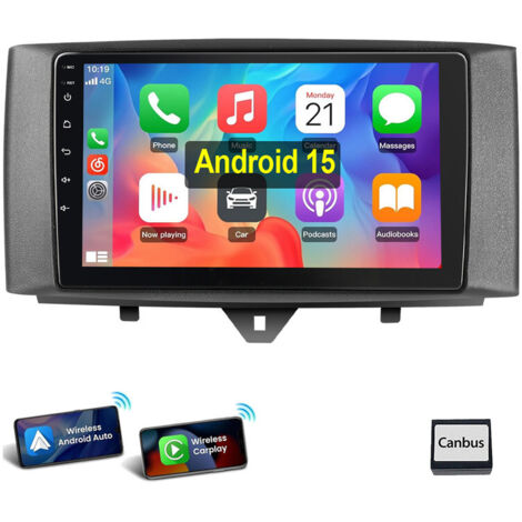Autoradio Android 15 avec navigation GPS et Apple CarPlay pour Smart Fortwo 451 (2005-2015) 11 ...