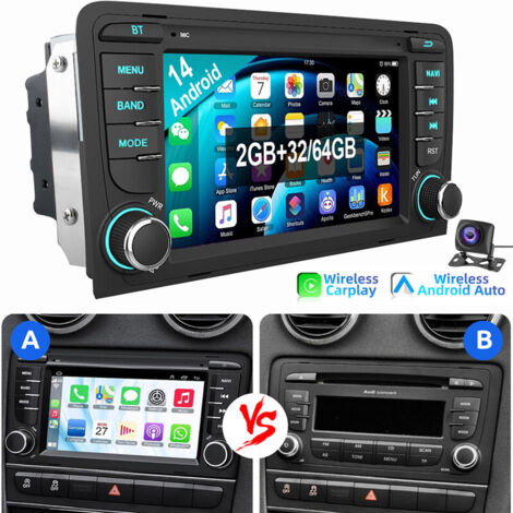 Autoradio Carplay Android 14, BT, RDS, GPS, pour Audi A3 8P (2003-2013), S3 RS3 8V 2+64G CAM
